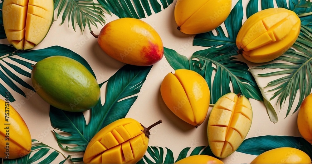 Capture an ultra-realistic image of mango delight arranged on a ...