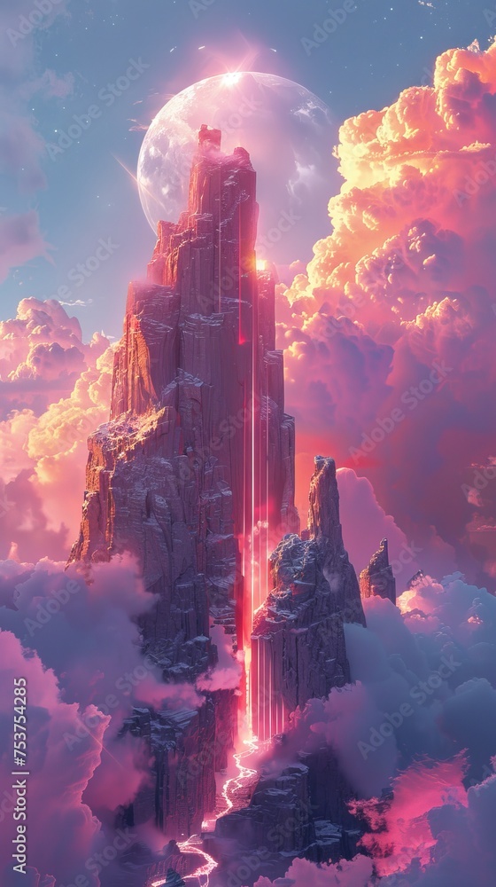 Surreal digital art scenes showcasing floating geometric shapes in ...