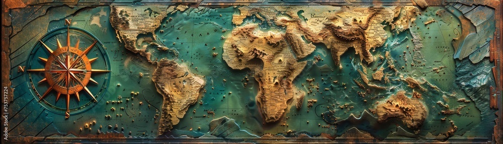 Vintage maps transformed with fantastical elements, revealing mystical ...