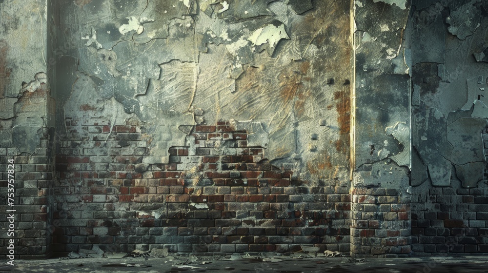 A crumbling old wall stands tall, its weathered bricks telling stories ...