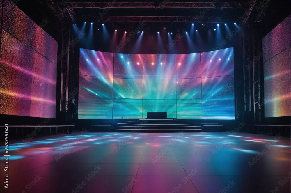 led panels stage with holographic displays mock-up Stock Illustration ...