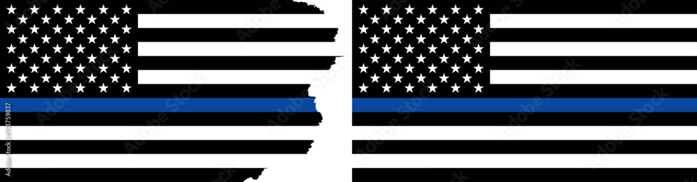 Black American flags vector with blue line. Standard flag and with torn ...
