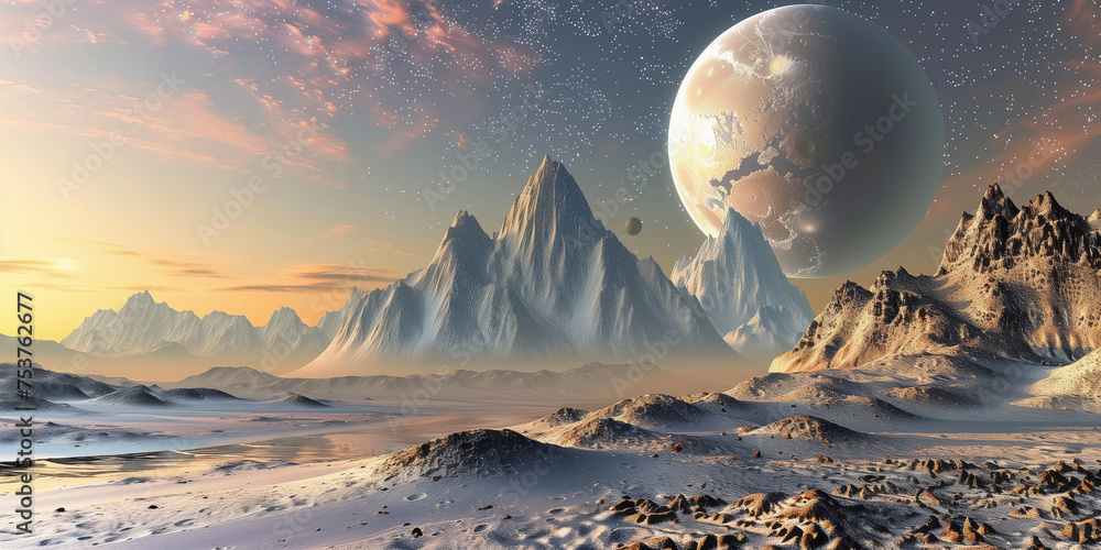 Alien planet fantasy landscape space background. Sci-fi horizontal ...