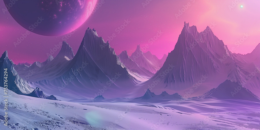 Alien planet fantasy landscape space background. Sci-fi horizontal ...
