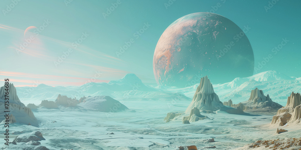 Alien planet fantasy landscape space background. Sci-fi horizontal ...