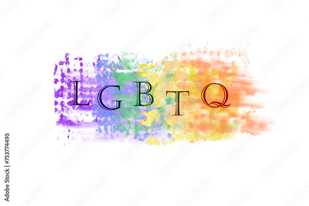 The background is painted with a rainbow gradient brush on a white ...