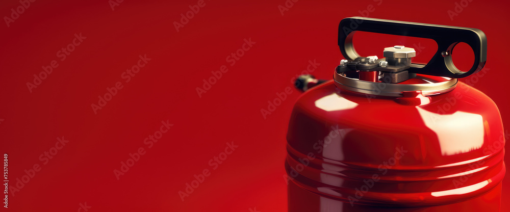 Red Gas can on a simple Background with copy space. Close-up view of ...
