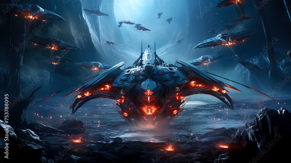 Organic Star Cruisers: A Sci-Fi Spectacle in V Formation created with ...