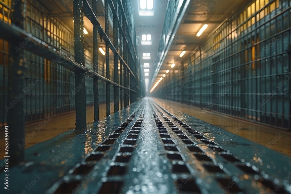 This perspective from the floor captures the converging lines of a damp ...