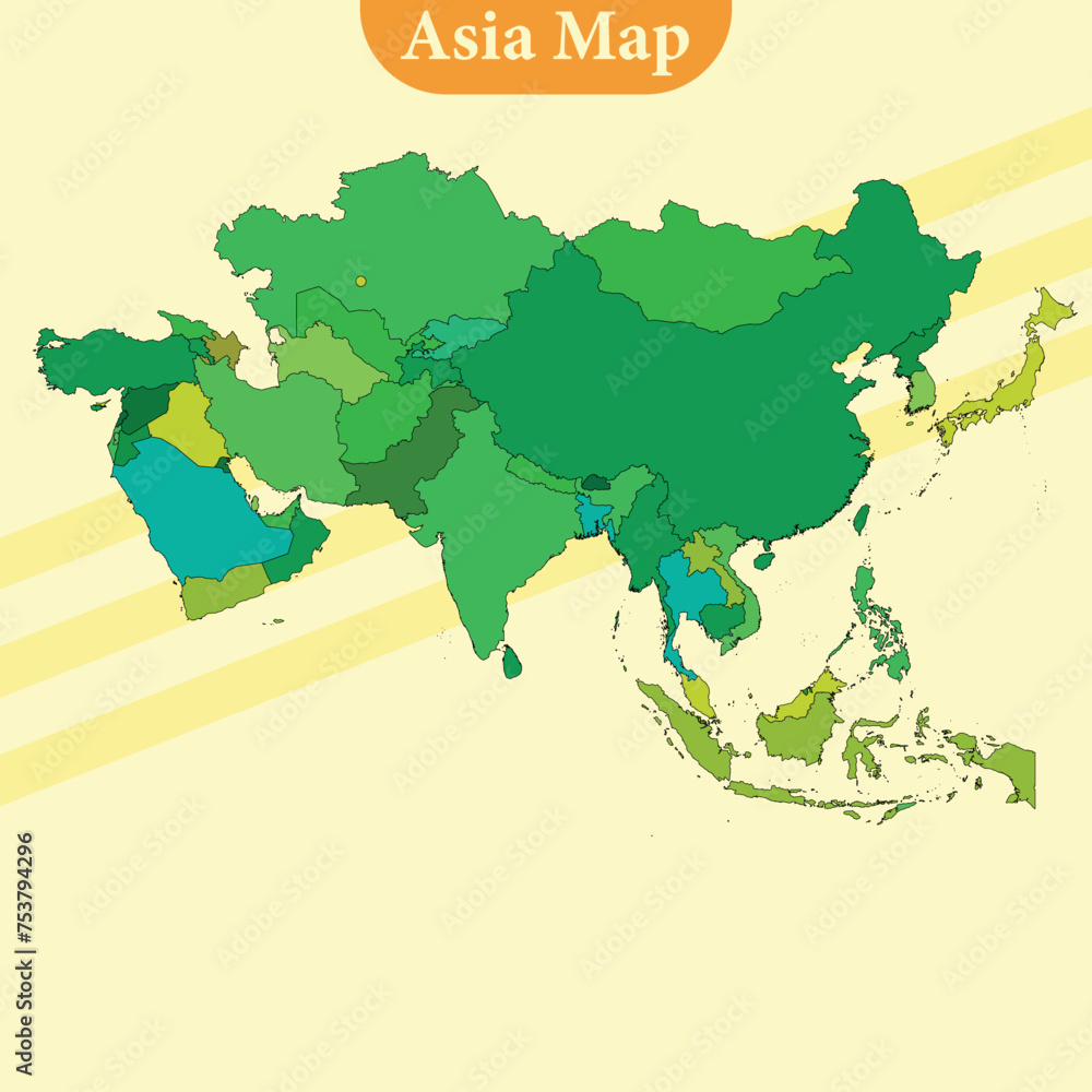 Vector Asia map vector with regions and cities lines and full every ...