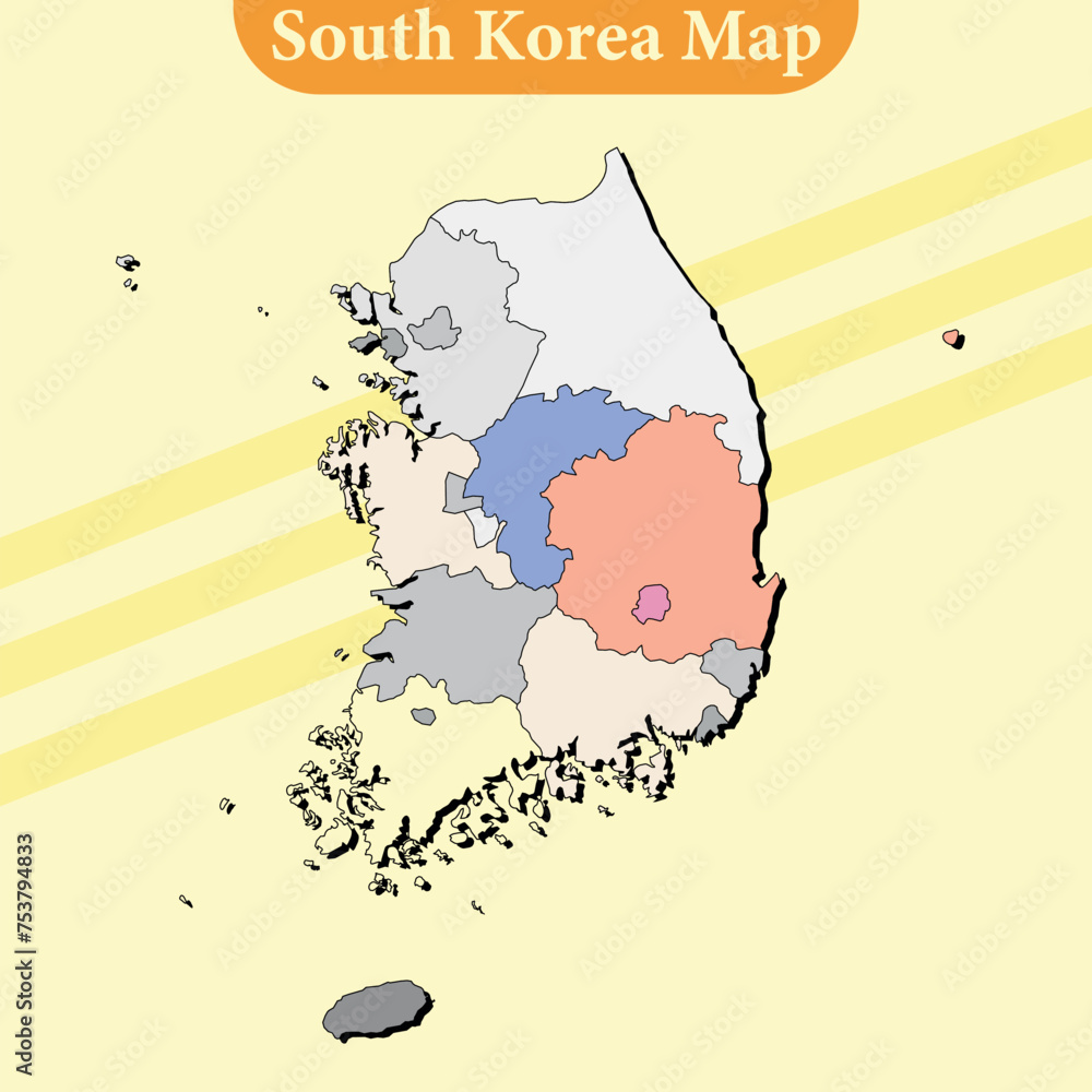 Vector South Korea map vector with regions and cities lines and full ...