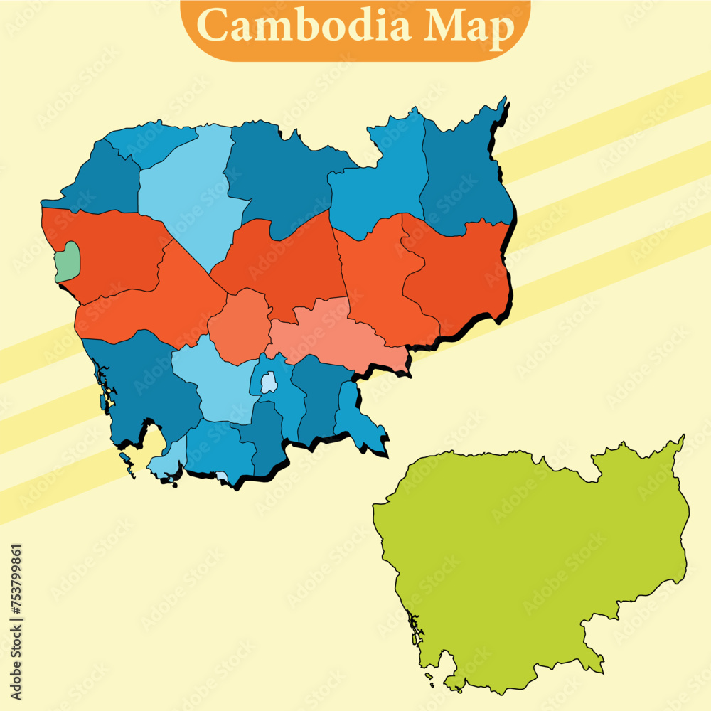 Vector Cambodia map vector with regions and cities lines and full every ...