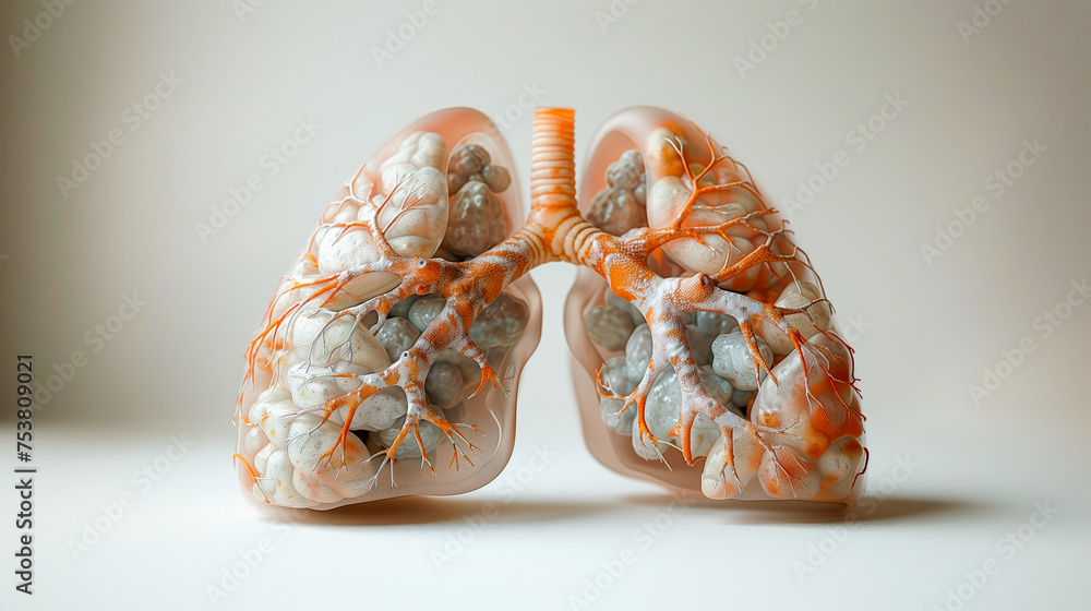 3D render lung cancer model on white background. Simulate affected ...