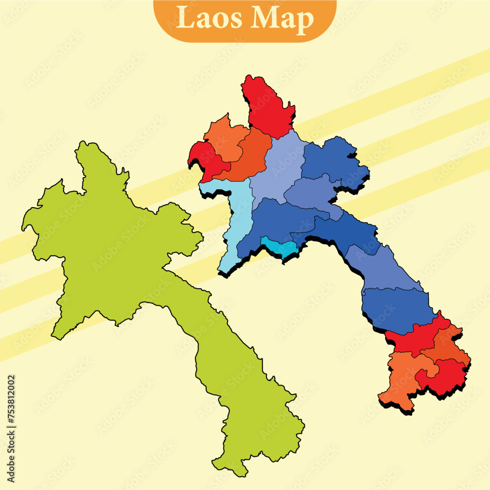 Vector Laos map vector with regions and cities lines and full every ...