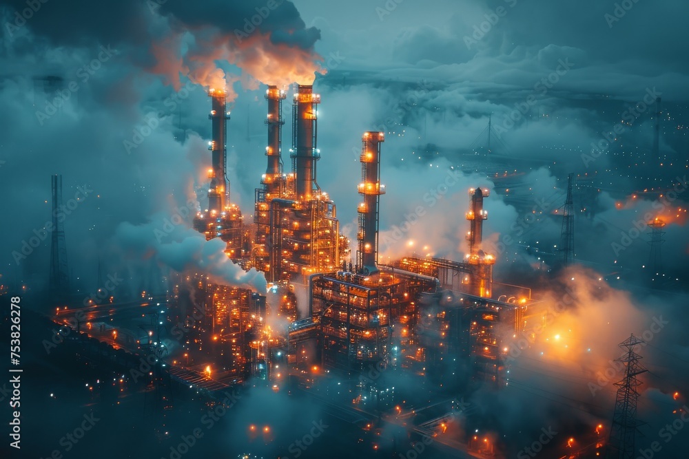 Foto de An industrial oil refinery emitting fumes and pollution ...