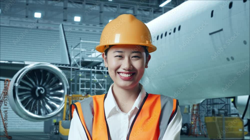 Close Up Of Asian Female Engineer With Safety Helmet Standing With ...