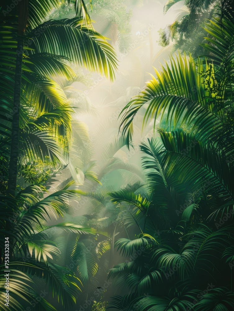 Ethereal light filtering through dense jungle leaves - A magical ...