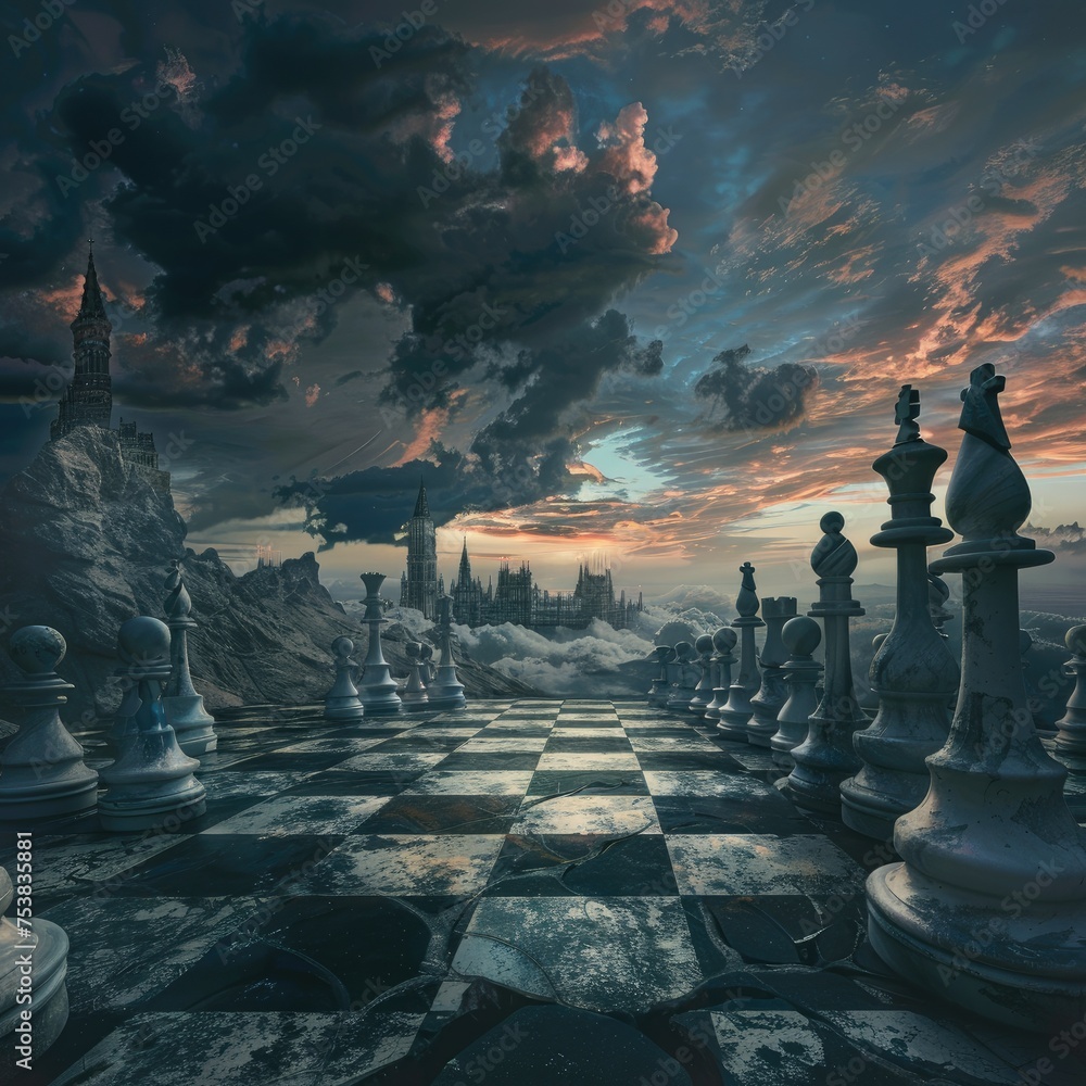 Surreal chessboard landscape with dramatic sky - A stunning image ...