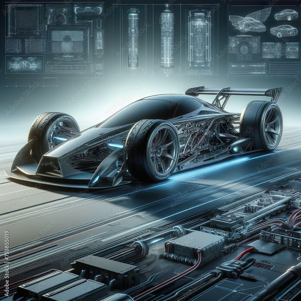 futuristic electric sport fast car chassis and battery packs with high ...