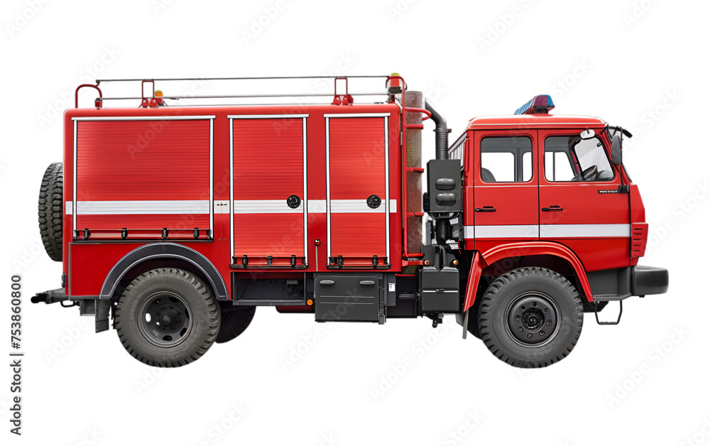 Fire Truck Emergency Vehicle Side View Isolated on a Transparent ...