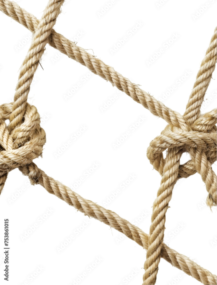 Nautical rope frame with knots and tied loops isolated on a transparent ...