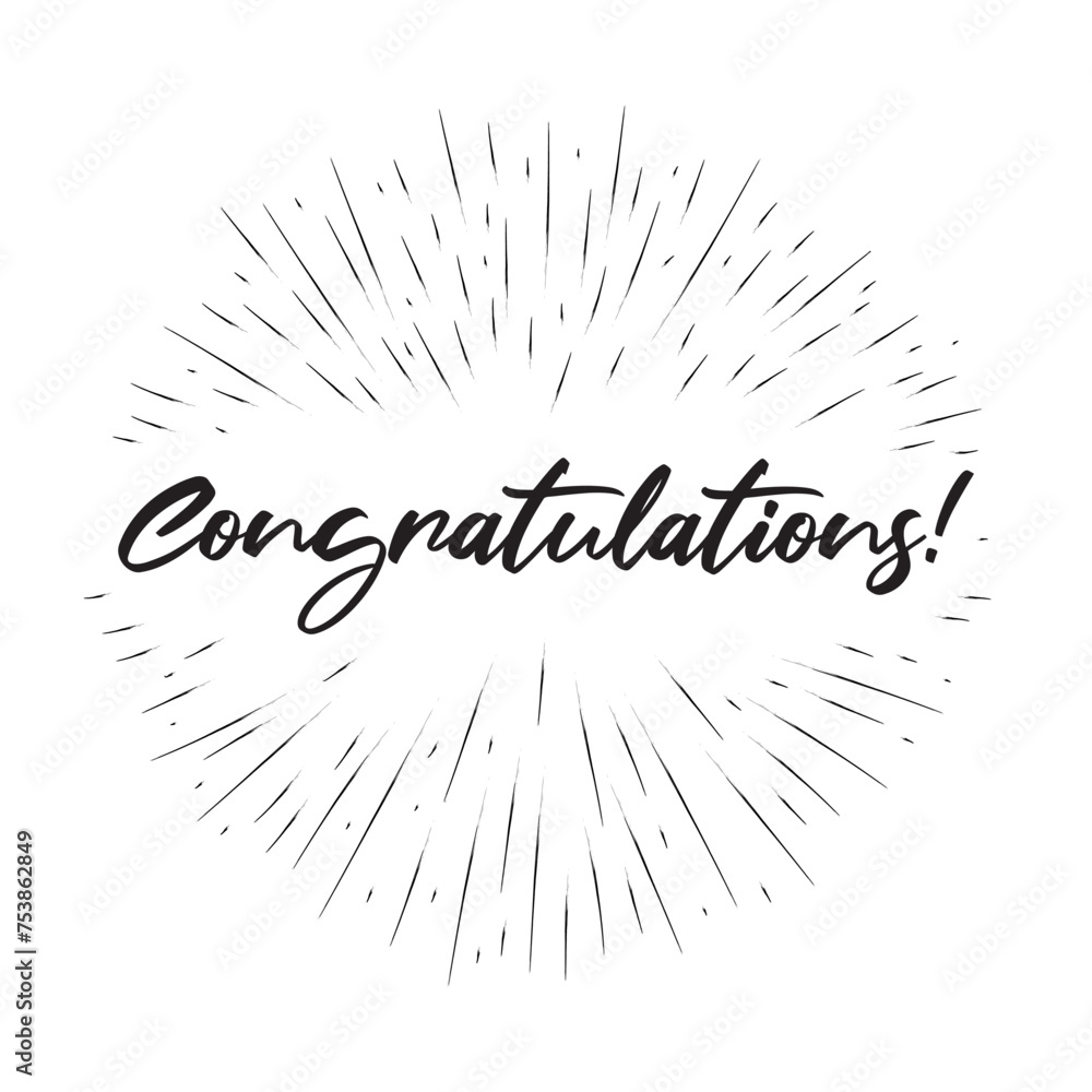 Congratulations handwritten lettering with star burst circle frame ...