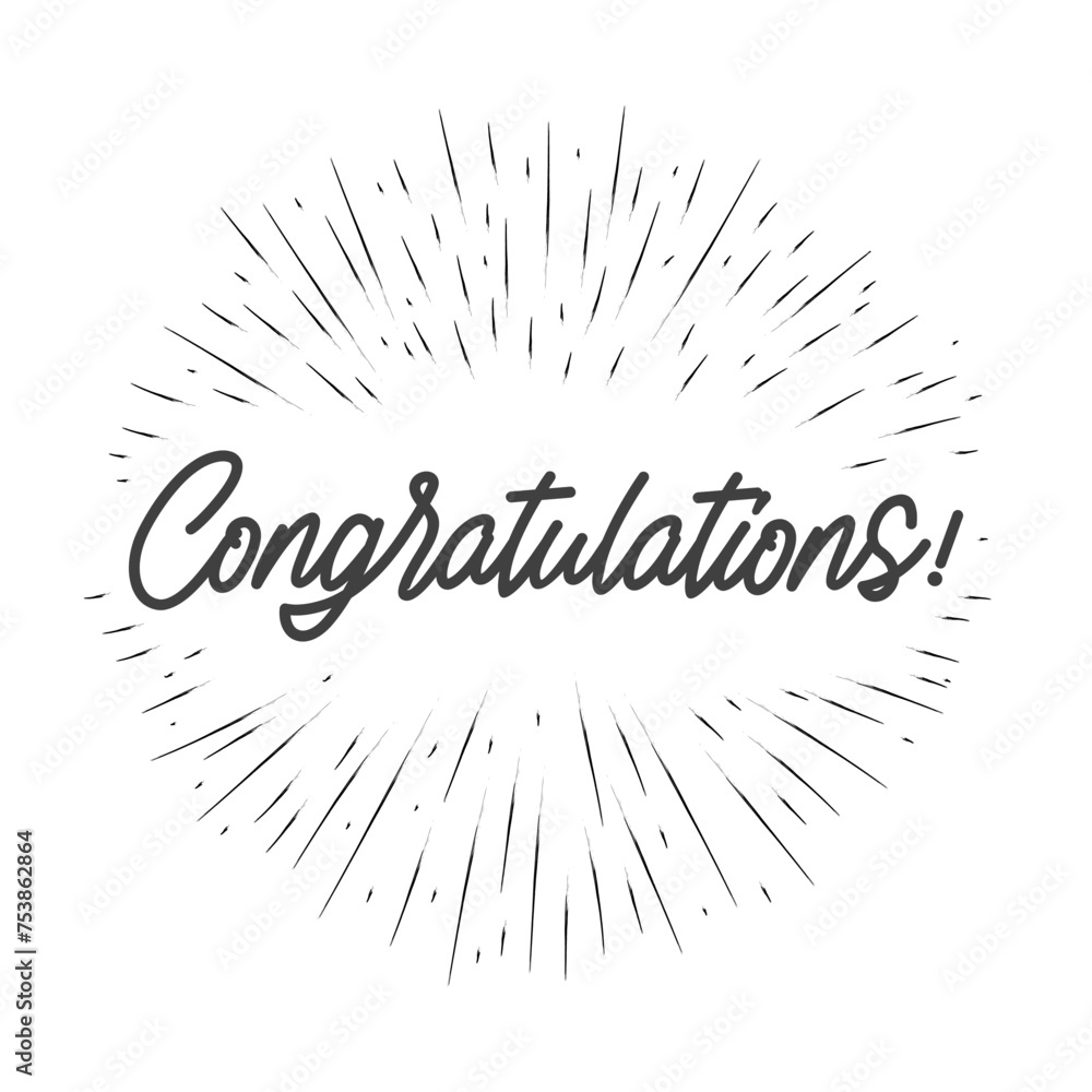 Congratulations handwritten lettering with star burst circle frame ...