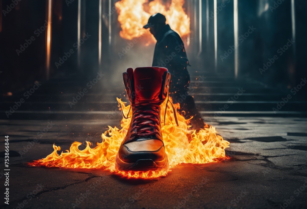 illustration, illustration depicting person intense flames engulfing ...