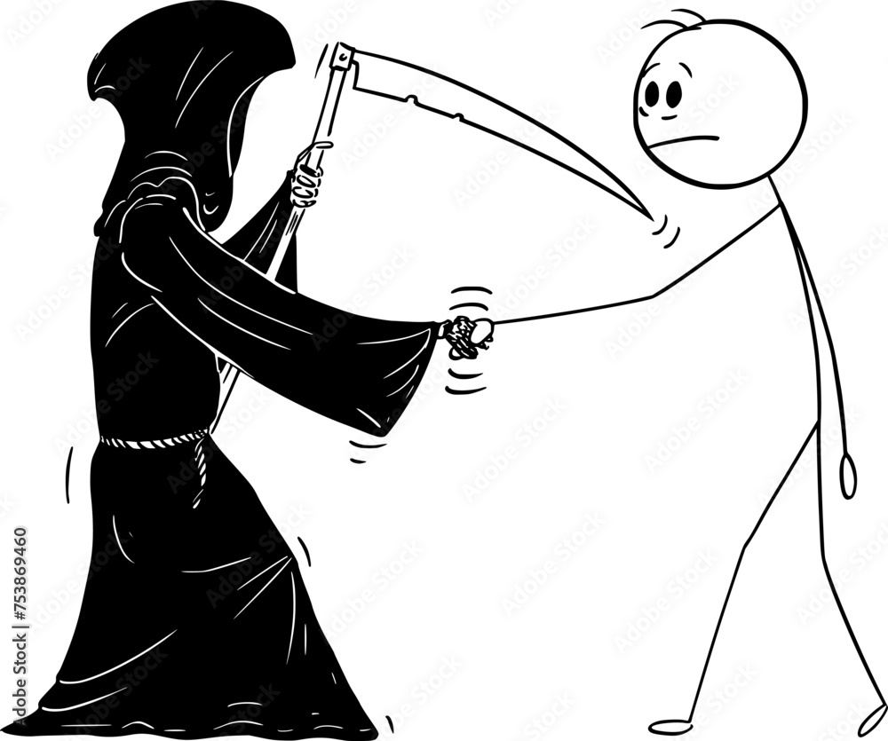 Person Shaking Hands With Death or Grim Reaper, Vector Cartoon Stick ...