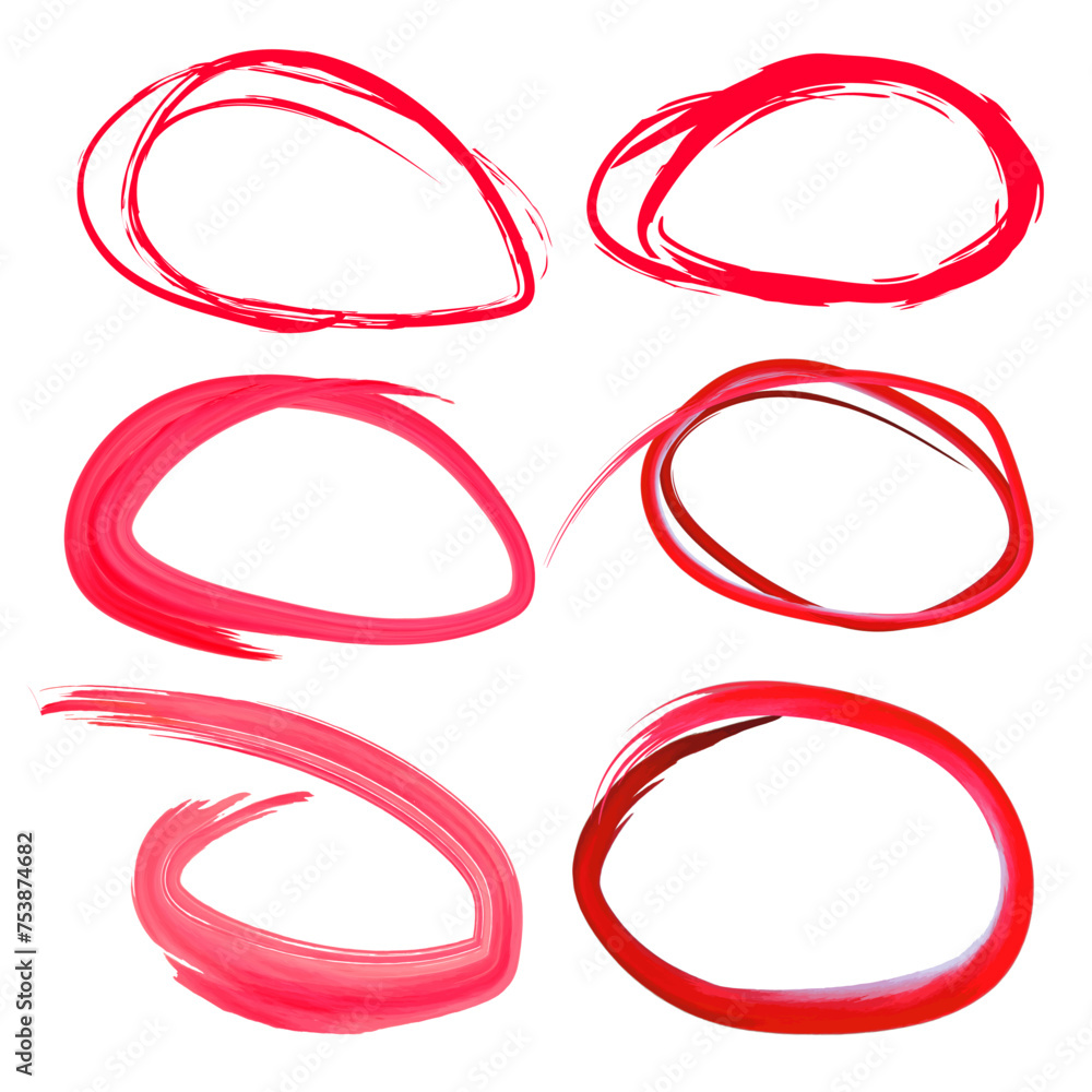 Set of hand drawn red circles. Highlight hand drawn circle on white ...