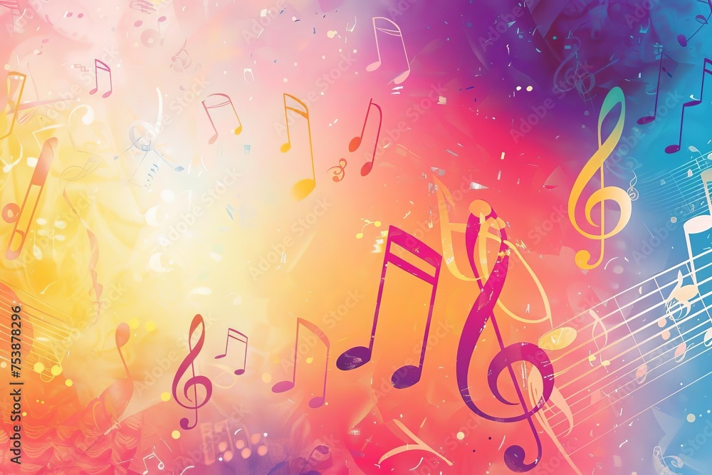 Dynamic background of colorful musical notes and clefs on a gradient ...