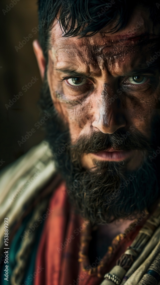 Representation of Joshua, the successor of Moses, with a well-groomed ...