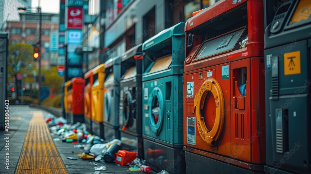 Color photo of a smart city waste management system with automated ...