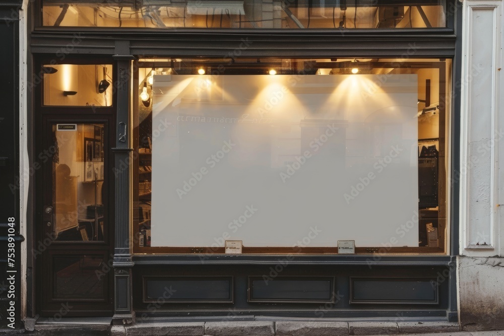 Blank window display in a modern store. Street mockup concept. Template for design, advertising ...