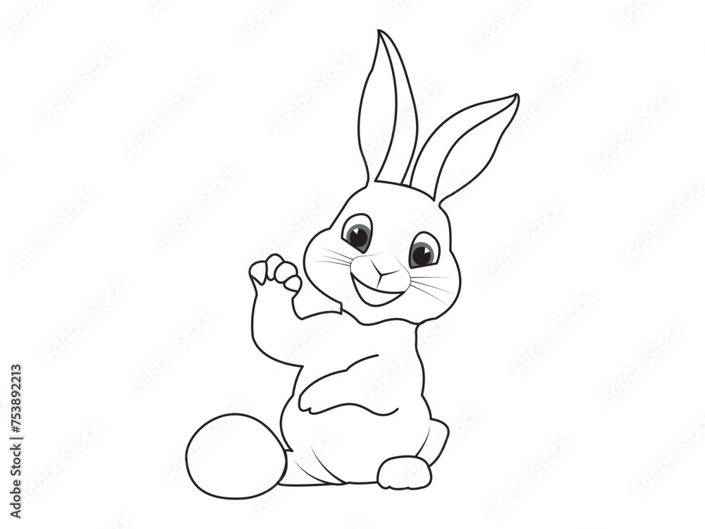 Cute bunny rabbit outline sketch with egg vector illustration. ester day especial Minimal bunny ...