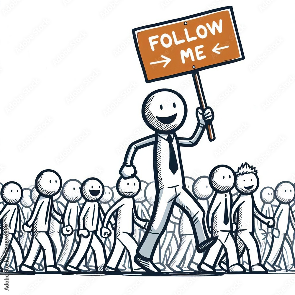 Leading the Way Hand-Drawn Illustration of a Smiling Character Holding ...