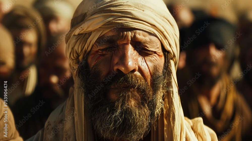 Representation of the blind man from Jericho, Bartimaeus, seeking Jesus ...