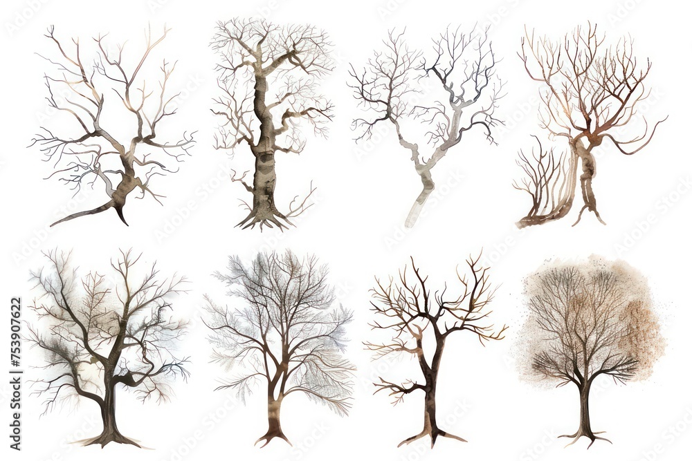 four redrawn scenes with a doodled dry tree image Stock Illustration ...