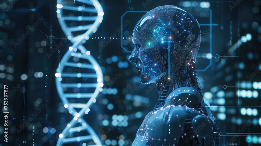 Artificial Intelligence Ai In Healthcare. Dna Double Helix Intertwined ...