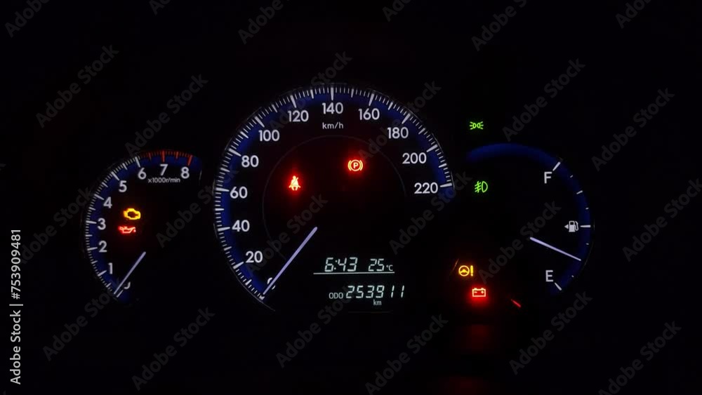 Car speedometer, dashboard, tachometer and temperature gauge. Vehicle ...