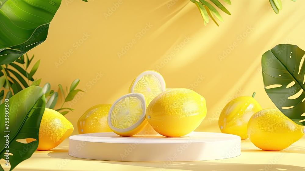 Background Lemon Podium Product Fruit Platform Cosmetic Scene Display ...