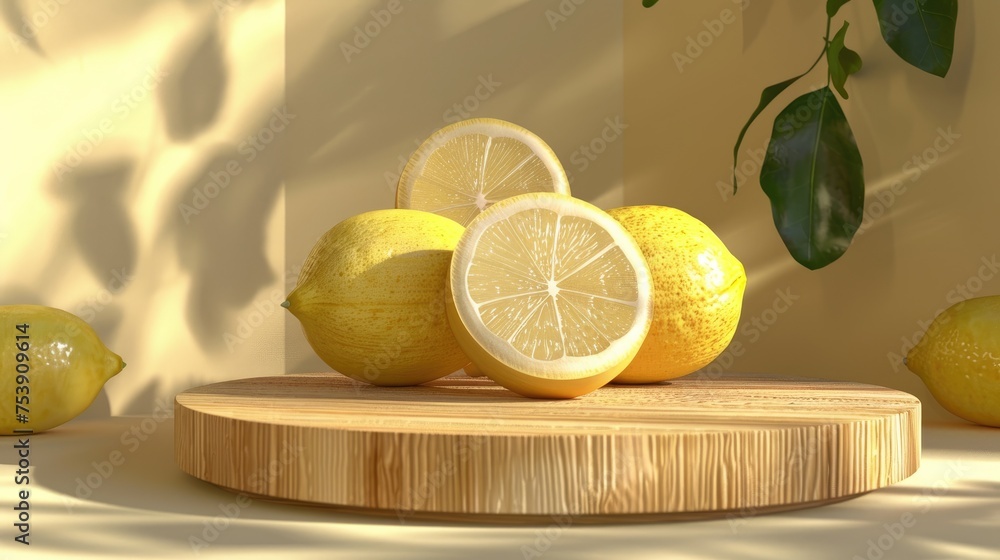 Background Lemon Podium Product Fruit Platform Cosmetic Scene Display ...
