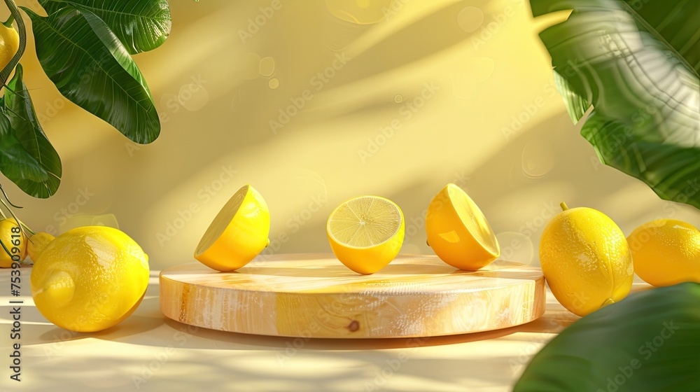 Background Lemon Podium Product Fruit Platform Cosmetic Scene Display ...