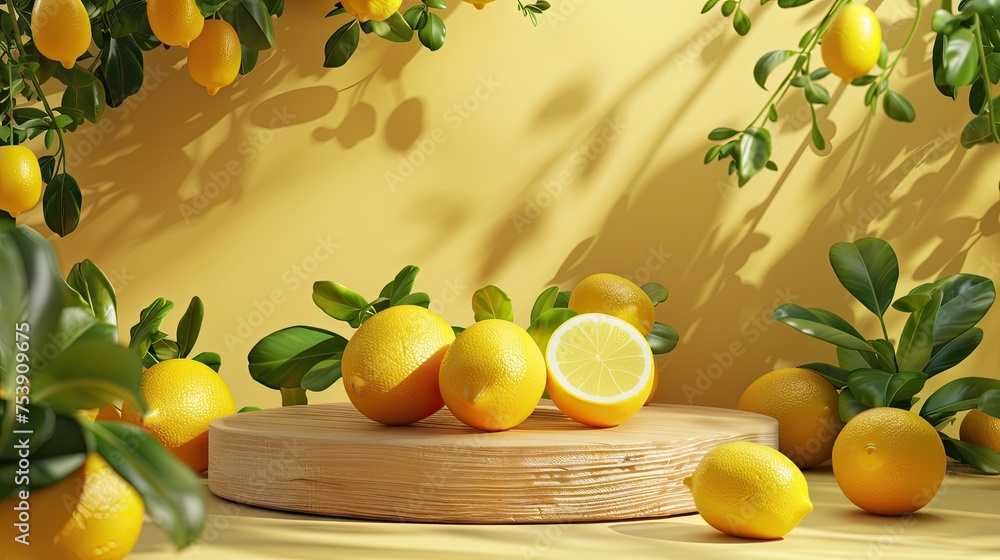 Background Lemon Podium Product Fruit Platform Cosmetic Scene Display ...
