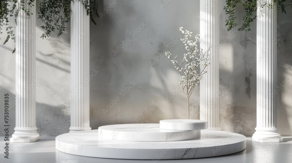 Background Podium Column 3D Roman Luxury Greek White Ancient Display ...