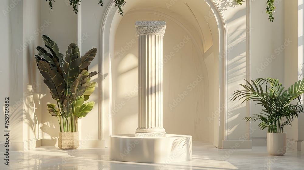 Background Podium Column 3D Roman Luxury Greek White Ancient Display ...