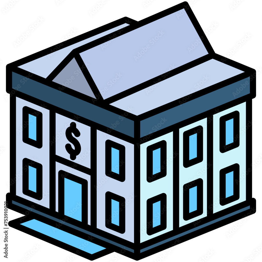 Bank isometric lineal icon, related to market and economy theme. use ...