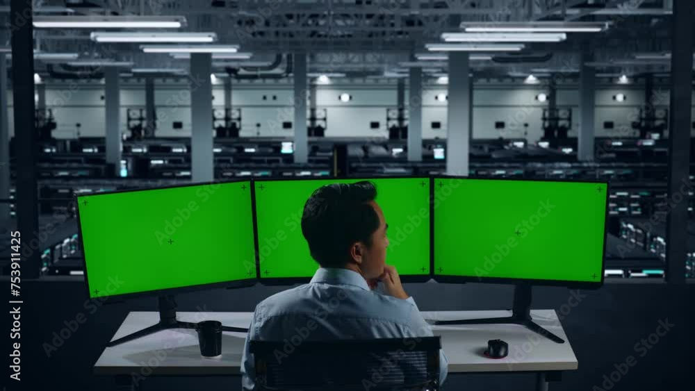 Back View Of Asian Man Thinking About Something While Working With Mock ...