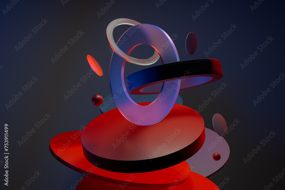Background of a 3D red and blue objects floating in the air Stock Illustration | Adobe Stock