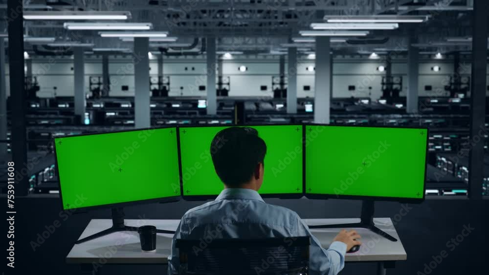 Back View Of Tired Asian Man Stretching While Working With Mock Up ...